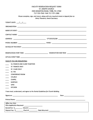 Fillable Online sjy Facility Reservation Request Form - St Joseph Parish - sjy Fax Email Print ...