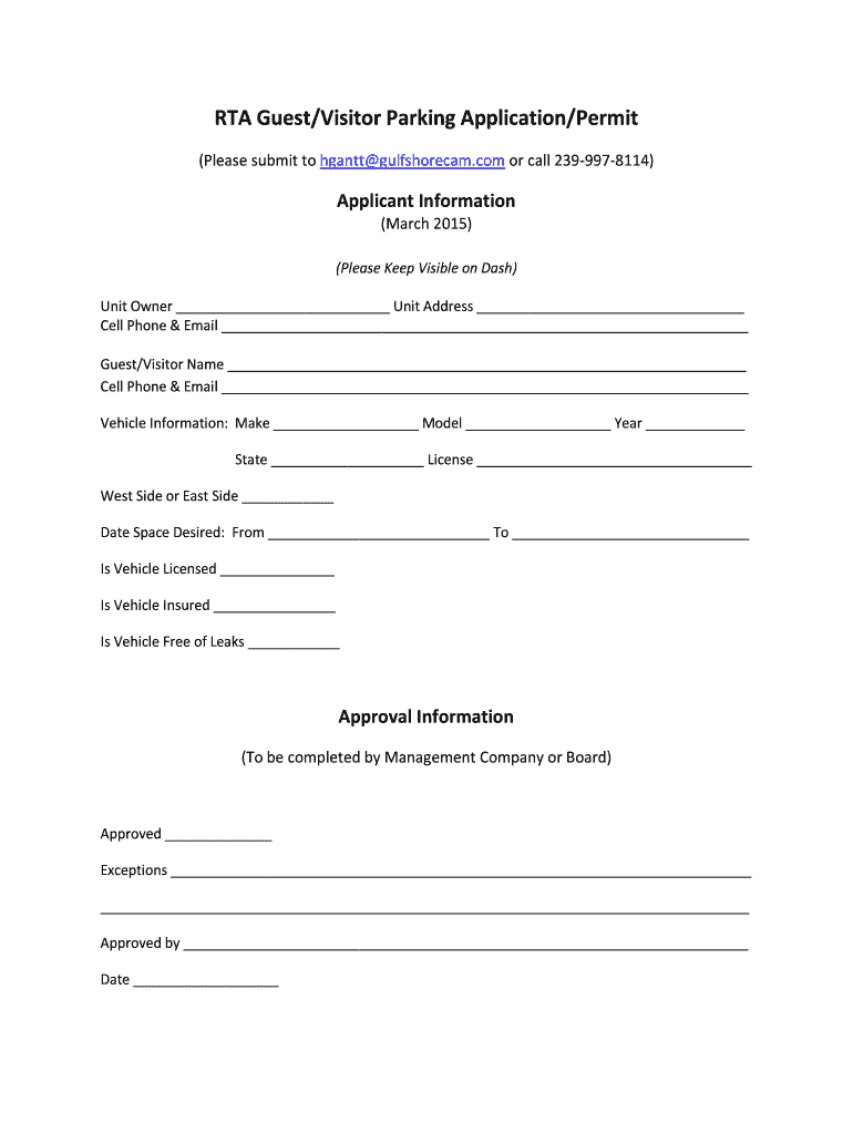 Fillable Online RTA Parking Application - gulfshorecamcom Fax Email ...