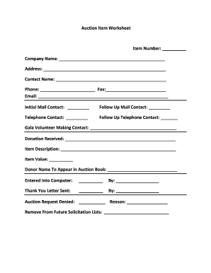 Fillable Online mystjohns Auction Item Worksheet Item Number ...