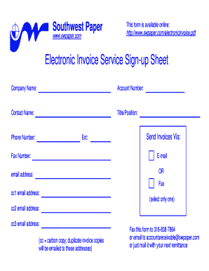 Fillable Online Electronic Invoice Service Sign-up Sheet - SWP Fax ...