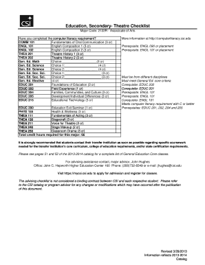 Fillable Online advising csi Education, Secondary- Theatre Checklist ...