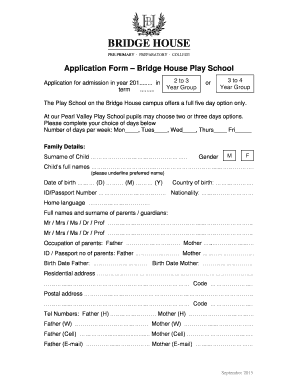 Fillable Online bridgehouse org Application Form Bridge House Play ...