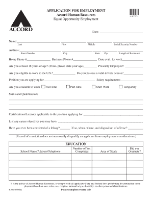 Fillable Online APPLICATION FOR EMPLOYMENT Accord Human Resources Fax ...
