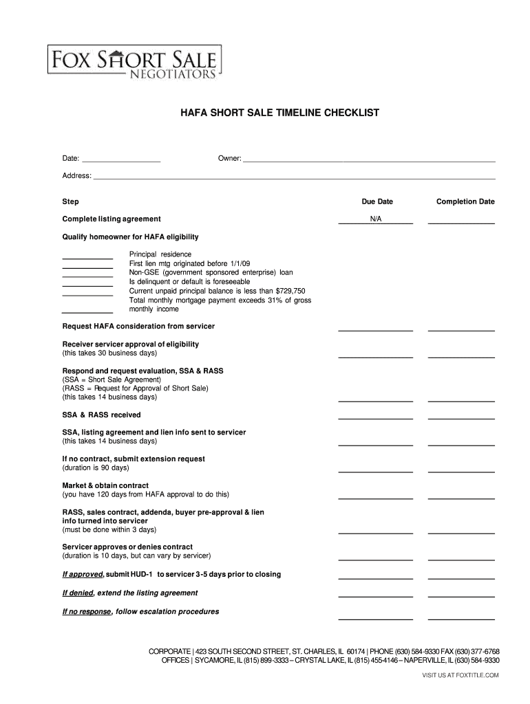 Fillable Online HAFA Short Sale Timeline Checklist.docx - Fox Short ...