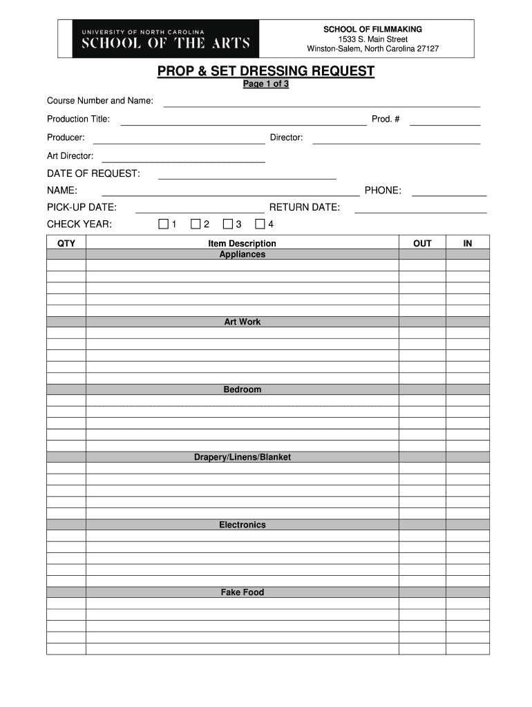 Fillable Online mis15 uncsa PROP & SET DRESSING REQUEST Fax Email Print ...