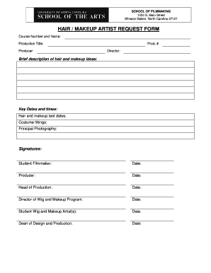 Fillable Online mis15 uncsa HAIR MAKEUP ARTIST REQUEST FORM Fax Email ...