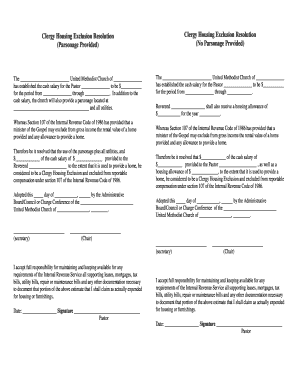 Fillable Online northcoastdistrictumc Clergy Housing Exclusion ...
