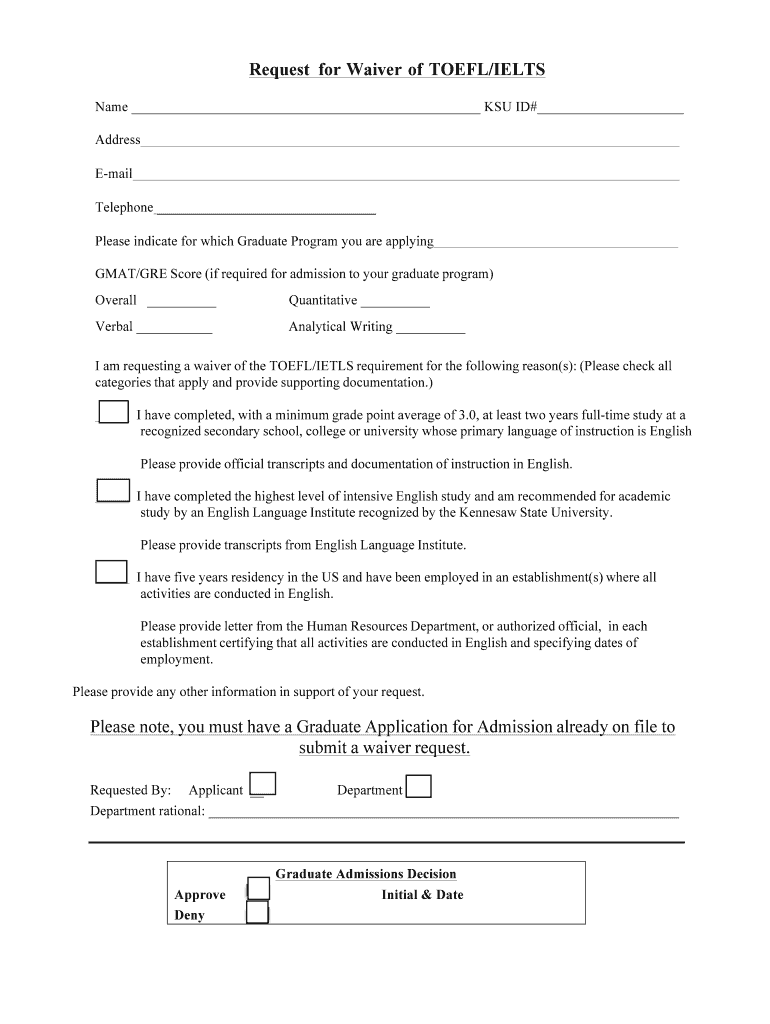TOEFL/IELTS Waiver Request Form - Blank Fillable Template | Fill Out ...