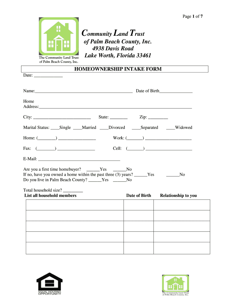 Fillable Online cltofpbc HOMEOWNERSHIP INTAKE FORM Fax Email Print ...
