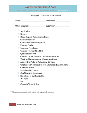 Fillable Online Employee Contractor File Checklist Fax Email Print ...