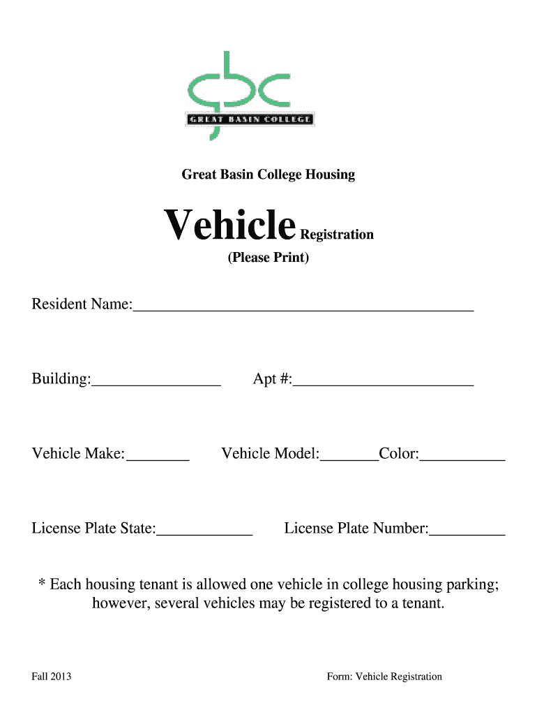 Fillable Online dev gbcnv Vehicle Form - Welcome to: Great Basin ...