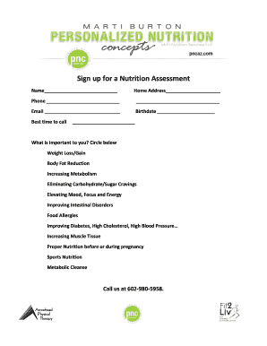 Fillable Online Sign up for a Nutrition Assessment Fax Email Print ...
