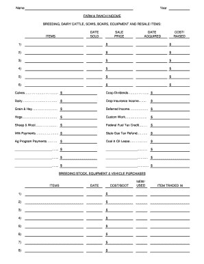 Fillable Online Name Year FARM amp RANCH INCOME BREEDING DAIRY CATTLE ...