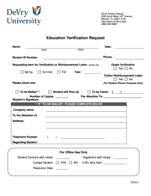 Fillable Online Education Verification Request Fax Email Print - pdfFiller