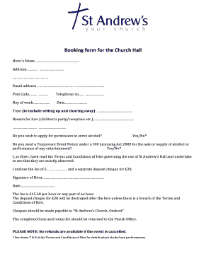 Fillable Online Booking form for the Church Hall Fax Email Print ...