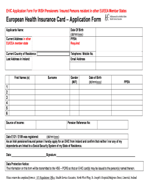 Fillable Online hse EHIC Application bFormb For IRISH Pensioners ...