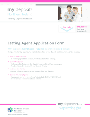 Fillable Online mydepositsni co Letting Agent Application Form ...