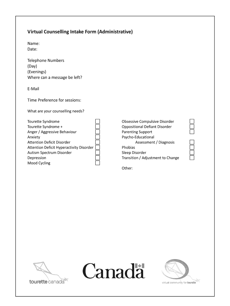 Fillable Online Virtual Counselling Intake Form Administrative ...