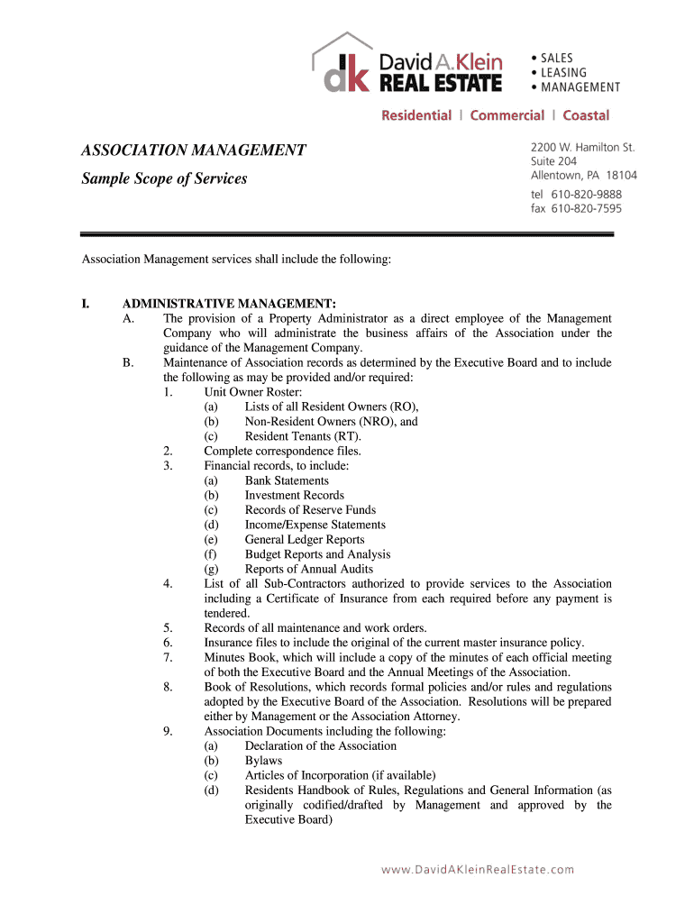 Fillable Online Sample Scope of Services Fax Email Print - pdfFiller