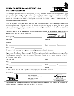 Fillable Online camphkc HENRY KAUFMANN CAMPGROUNDS INC General Release ...