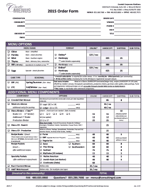 Fillable Online 2015 Order Form Crandall Corporate Dietitians 1930 ...