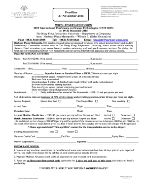 Fillable Online PolyU - COMP ICOT 2015 Reservation Form RI Fax Email ...
