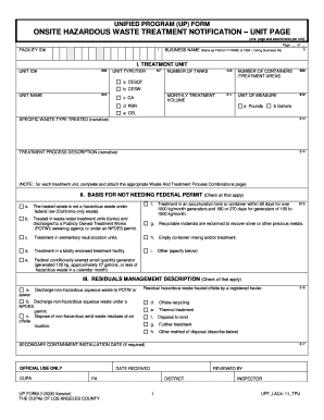 Fillable Online Onsite Hazardous Waste Treatment Notification - Unit Unified Program UP Form Fax ...