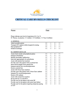 Icu Rn Skills Checklist , Printable Nursing Skills Checklist Template ...