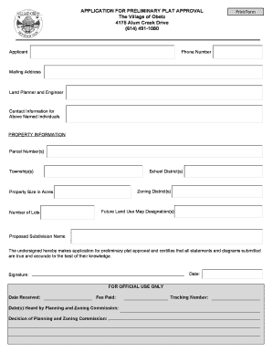 Fillable Online obetz oh us falcontech APPLICATION FOR PRELIMINARY PLAT APPROVAL The Village of ...