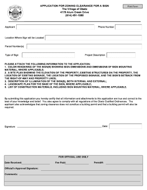 Fillable Online obetz oh us falcontech APPLICATION FOR ZONING CLEARANCE FOR A SIGN The Village ...