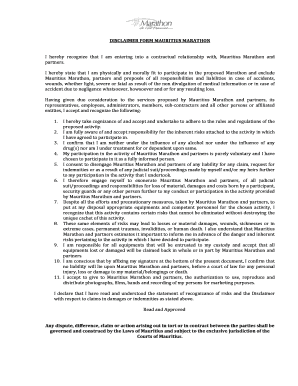 Fillable Online DISCLAIMER FORM MAURITIUS MARATHON - LUX Sports Fax ...