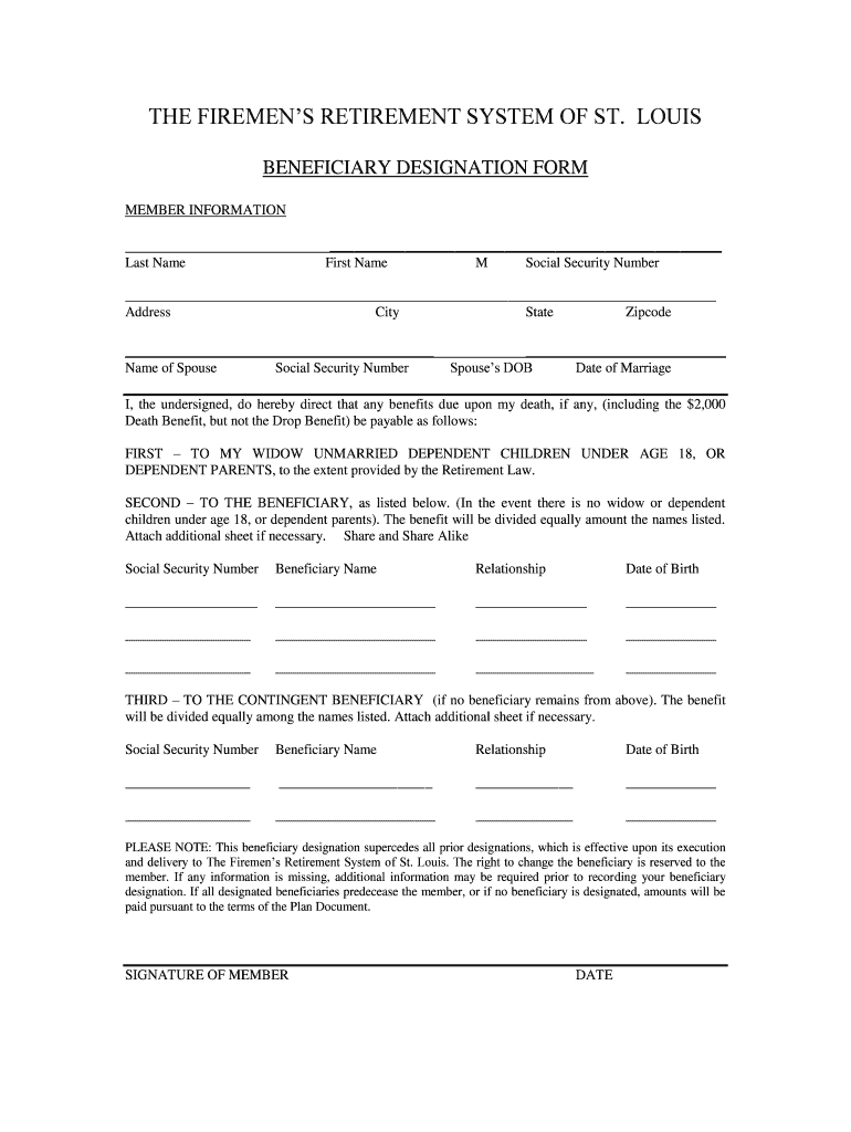 Fillable Online frs-stl THE FIREMEN S RETIREMENT SYSTEM OF ST LOUIS ...