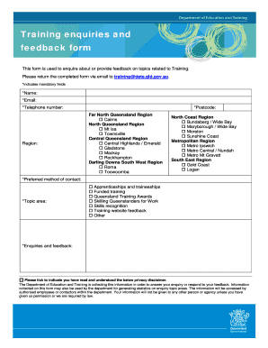 Fillable Online trainandemploy qld gov Training enquiries and feedback ...