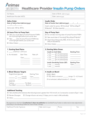 Fillable Online animas Healthcare Provider Insulin Pump Orders Fax ...