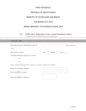 Fillable Online mpmisouthsudan 146. FORM AR-3: Exploration Licence ...