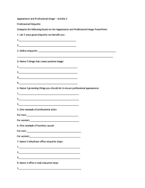 Fillable Online Appearance and Professional Image Activity 2 ...