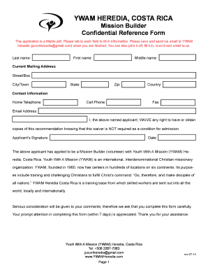Fillable Online Mission Builder Confidential Reference Form - YWAM Heredia ... Fax Email Print ...