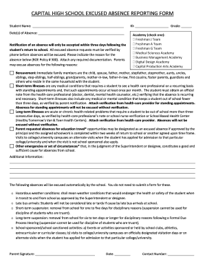 Fillable Online sfps CAPITAL HIGH SCHOOL EXCUSED ABSENCE REPORTING ...