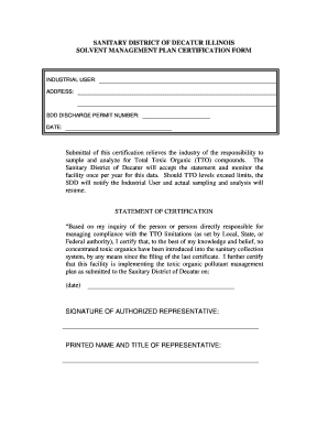 Fillable Online SOLVENT MANAGEMENT PLAN CERTIFICATION FORM Solvent ...