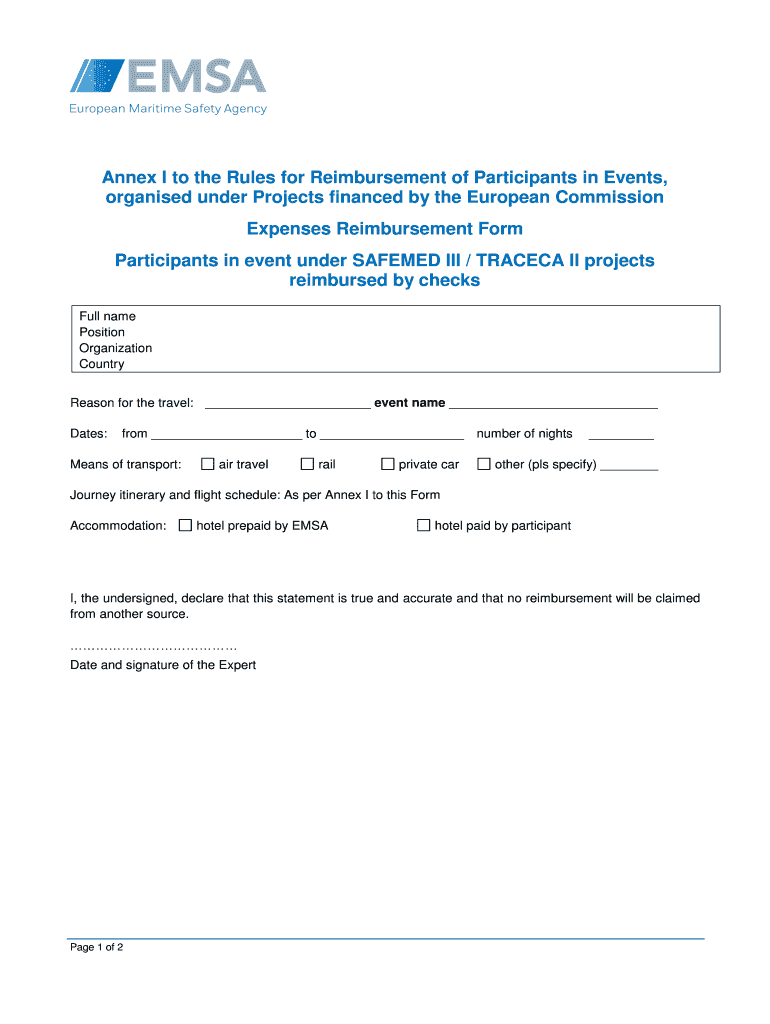 Fillable Online extranet emsa europa Annex I Expenses reimbursement ...