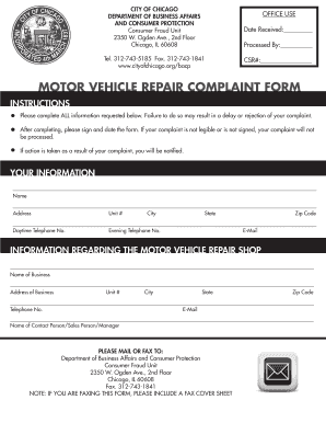 Fillable Online BMOTORb VEHICLE REPAIR COMPLAINT bFORMb Fax Email Print ...