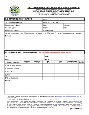 Fillable Online FAX TRANSMISSION FOR SERVICE AUTHORIZATION - Network of ...