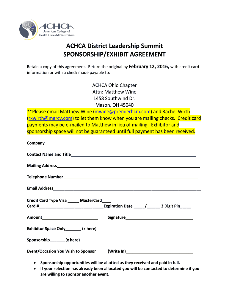 Fillable Online achca-in BACHCAb District 3 Executive Leadership Summit ...