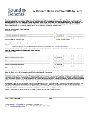 Fillable Online Authorized RepresentativeHIPAA Form Fax Email Print ...