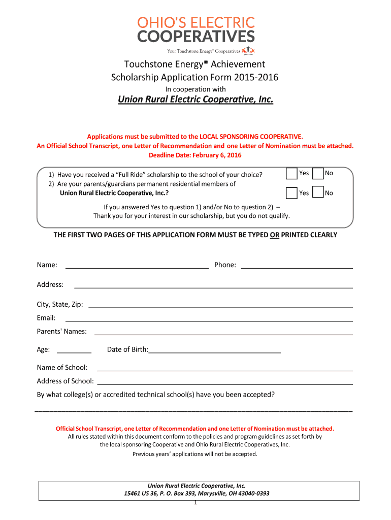 Fillable Online Union Rural Electric Cooperative, Inc Fax Email Print ...