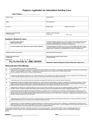 Fillable Online Employee Application for Intermittent Bonding Leave Fax ...