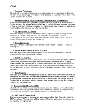 Fillable Online unionbeachschools 8th Grade Cycle Classes (pdf) - Union ...