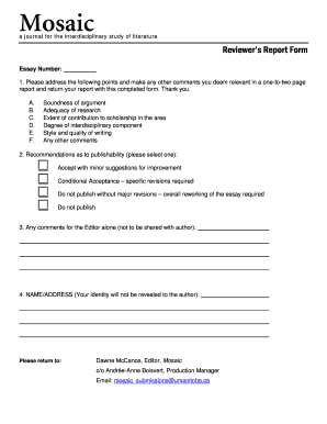 Fillable Online wwwapps cc umanitoba Reviewer Report Form Fax Email ...