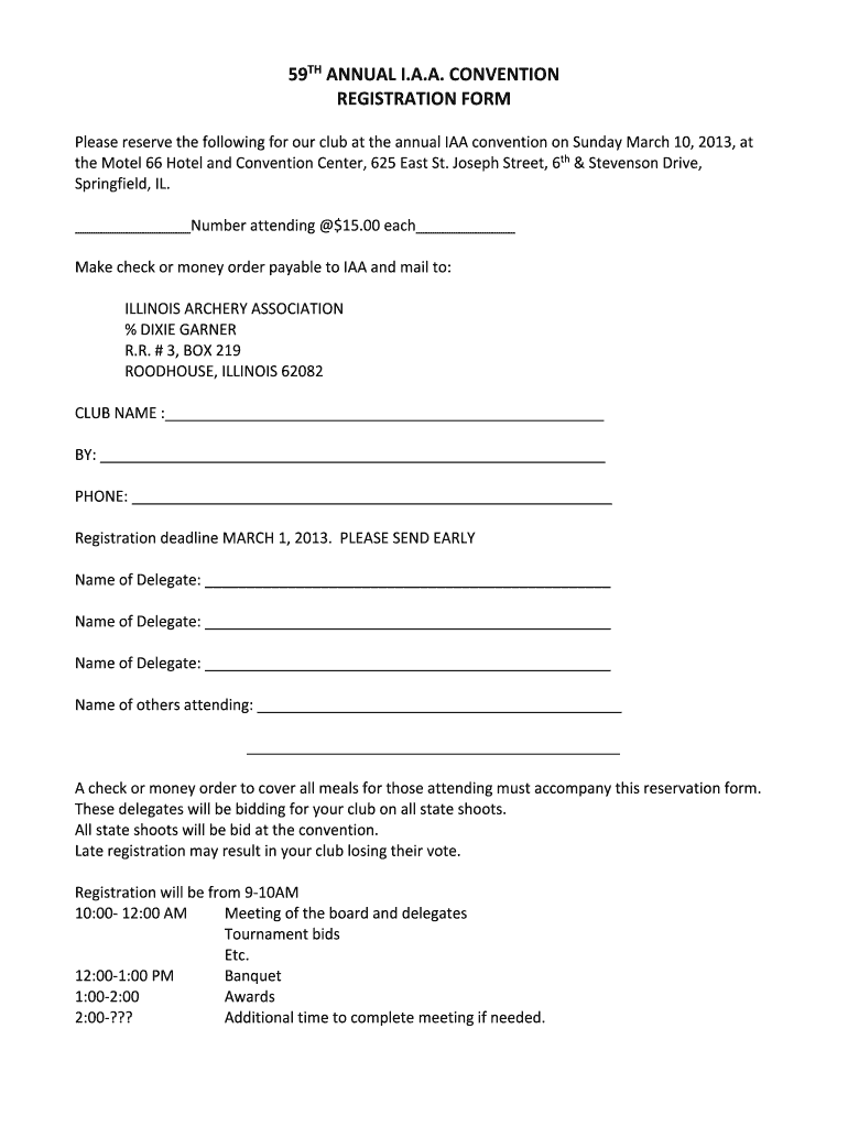 Fillable Online TH ANNUAL IAA CONVENTION REGISTRATION FORM Fax Email ...
