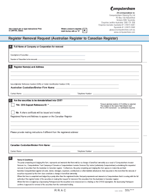 Fillable Online Register Removal Request Australian Register to ...